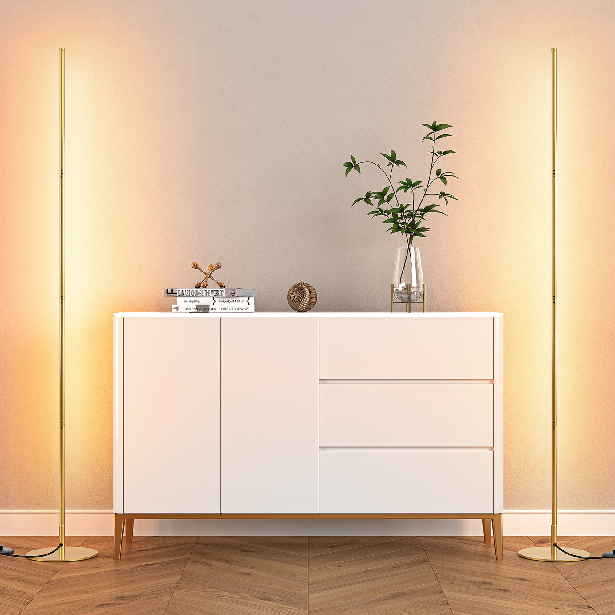 Ebern Designs Adjustable Height Dimmable LED Corner Floor Lamp with ...