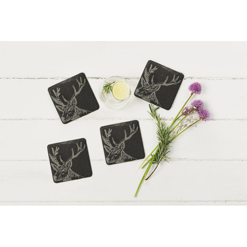 Selbrae House 4 Square Slate Coasters with Stag Design | Wayfair.co.uk