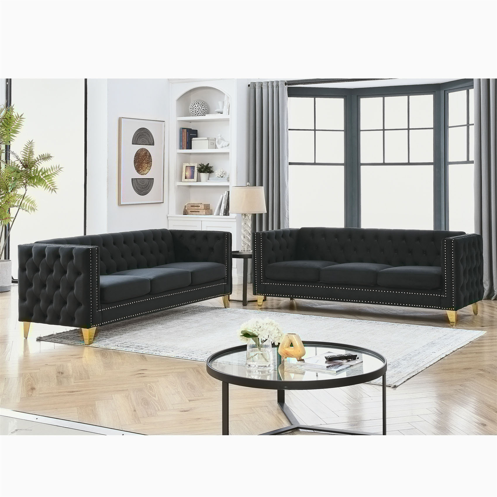 Rosdorf Park Buttons Tufted Square Arm Sofa Couch,2PCS - Wayfair Canada