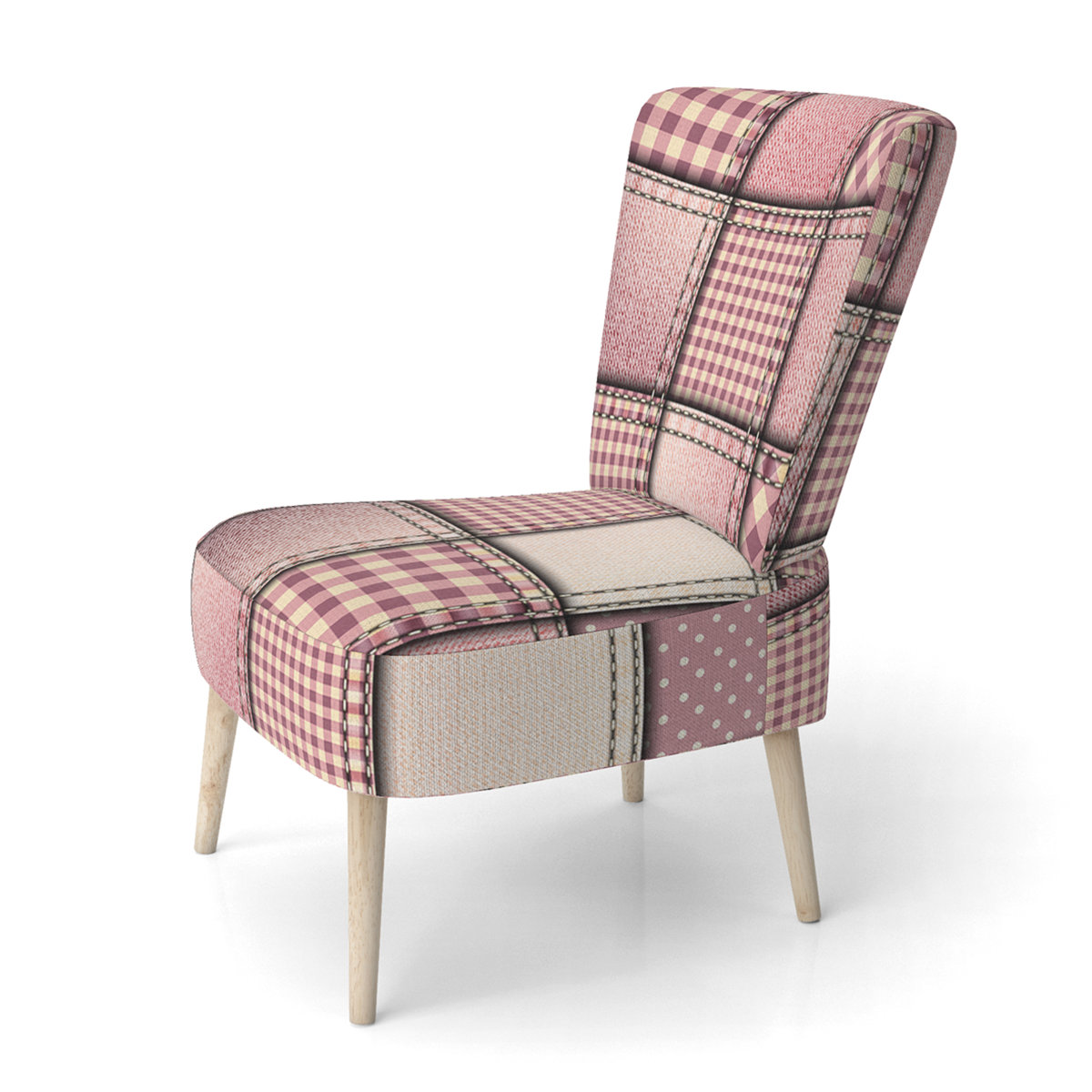 Gracie Oaks Pink Denim Patchwork - Upholstered Patterned Accent Side ...