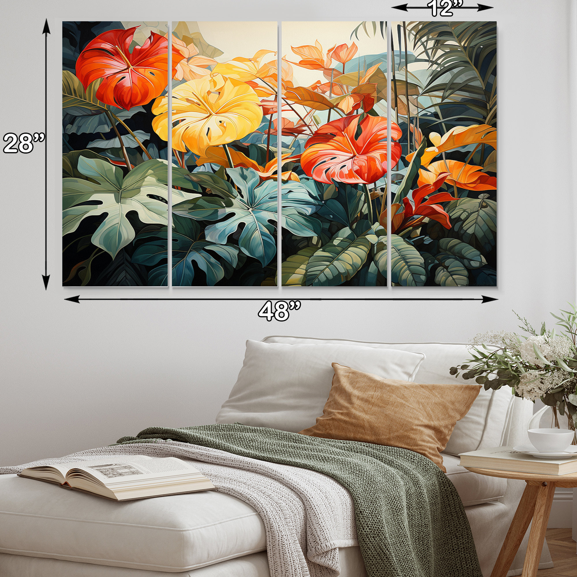 Design Art Tropical Orange And Green Foliage I - Tropical Canvas Wall ...