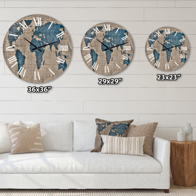 East Urban Home Ancient Map of The World I - Rustic wall clock ...