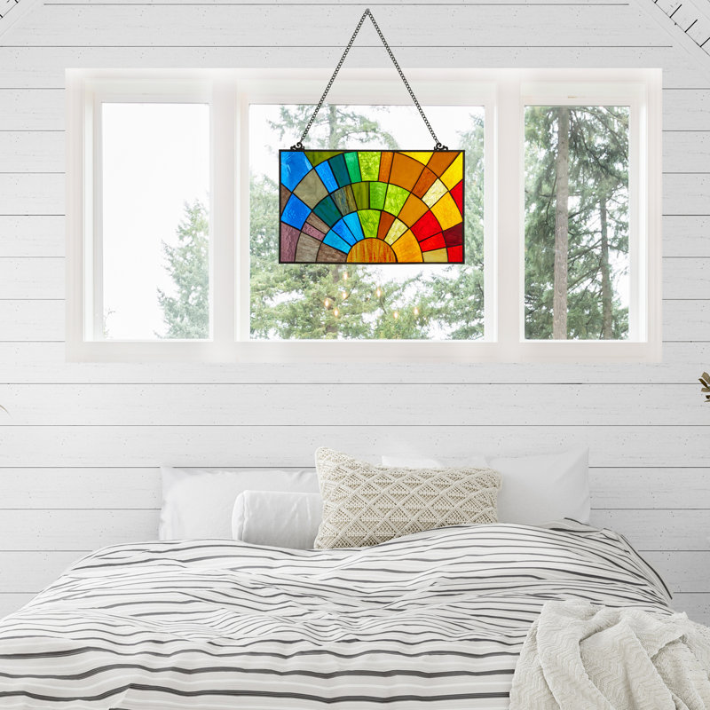 Fleur De Lis Living 12"H Tiffany Style Rays of Sunshine Stained Glass ...