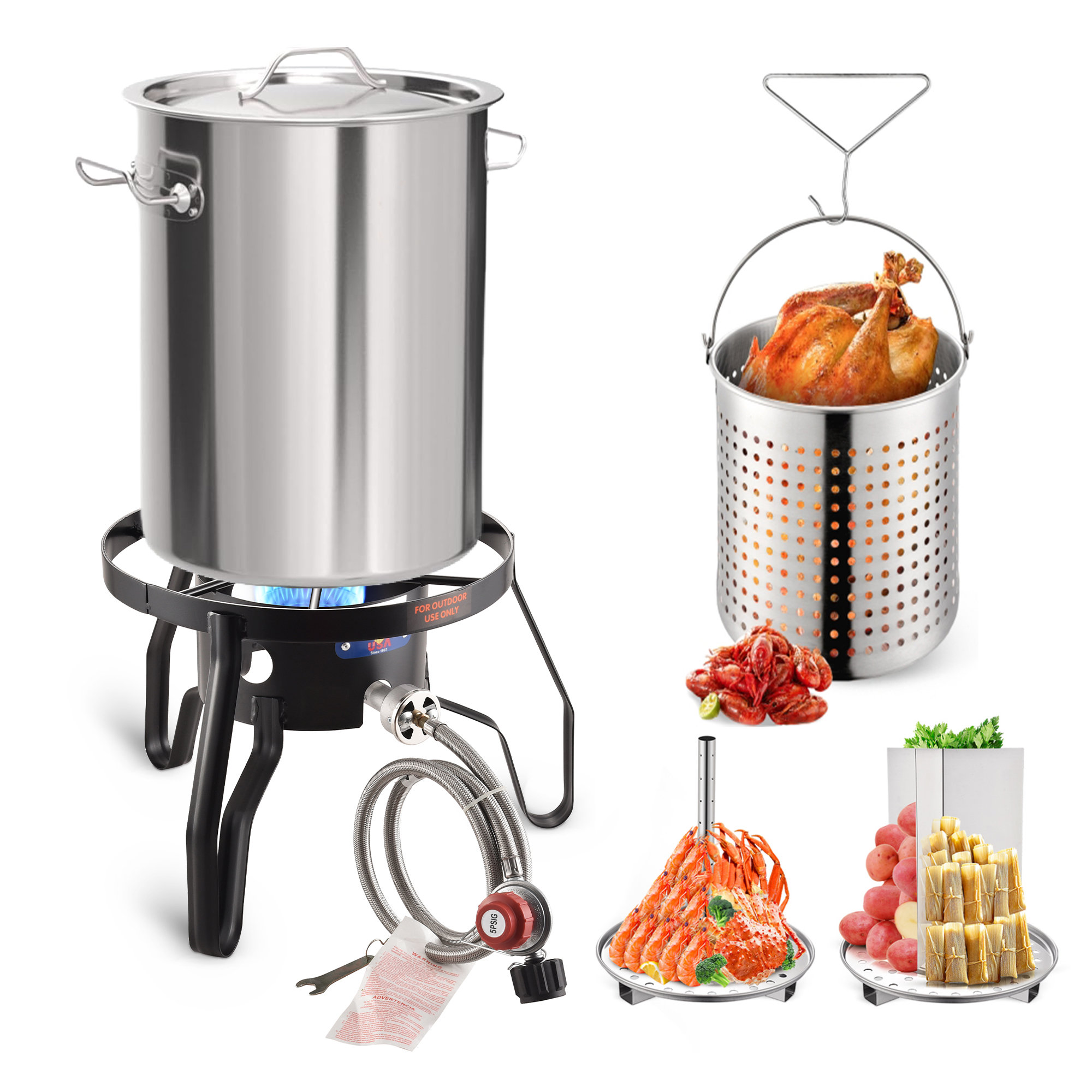 ARC 32qt Stock Pot Seafood Boil Pot And Propane Stove Outdoor Cooker ...