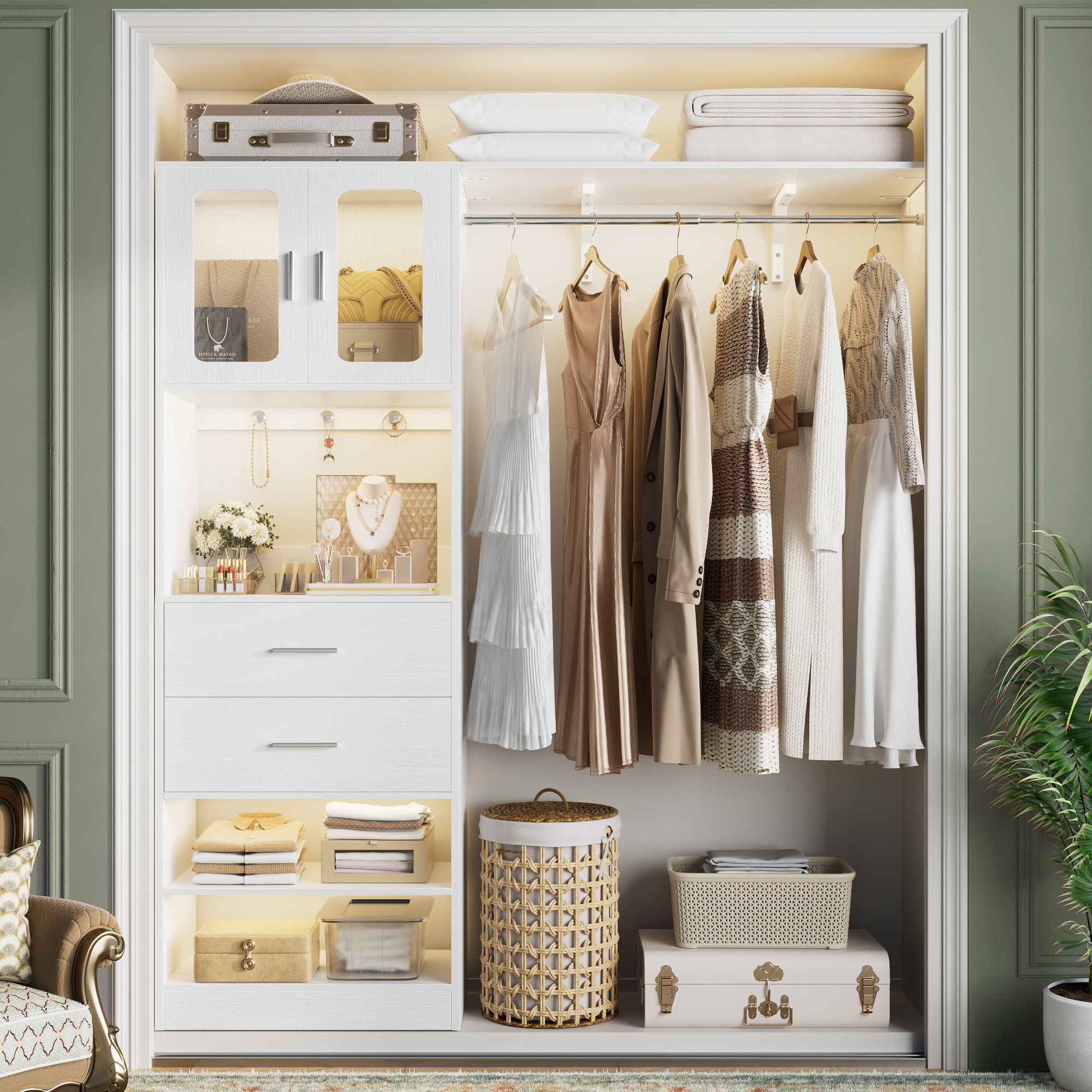 Latitude Run® 60" Closet System With Visualize Cabinet Door And Wooden ...