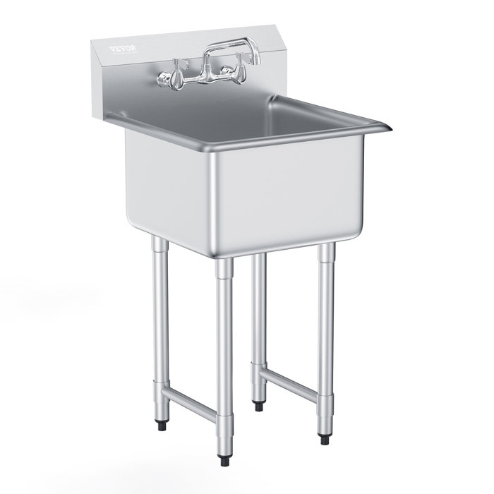 VEVOR 21'' L x 18'' W Silver Free Standing Service Sink with Faucet ...