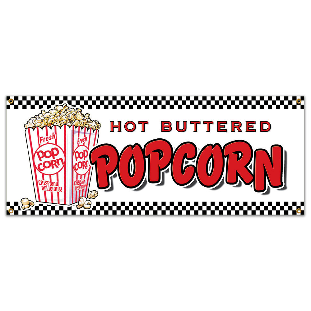 SignMission POPCORN BANNER SIGN Stand Cart Concession Signs Kettle Corn ...