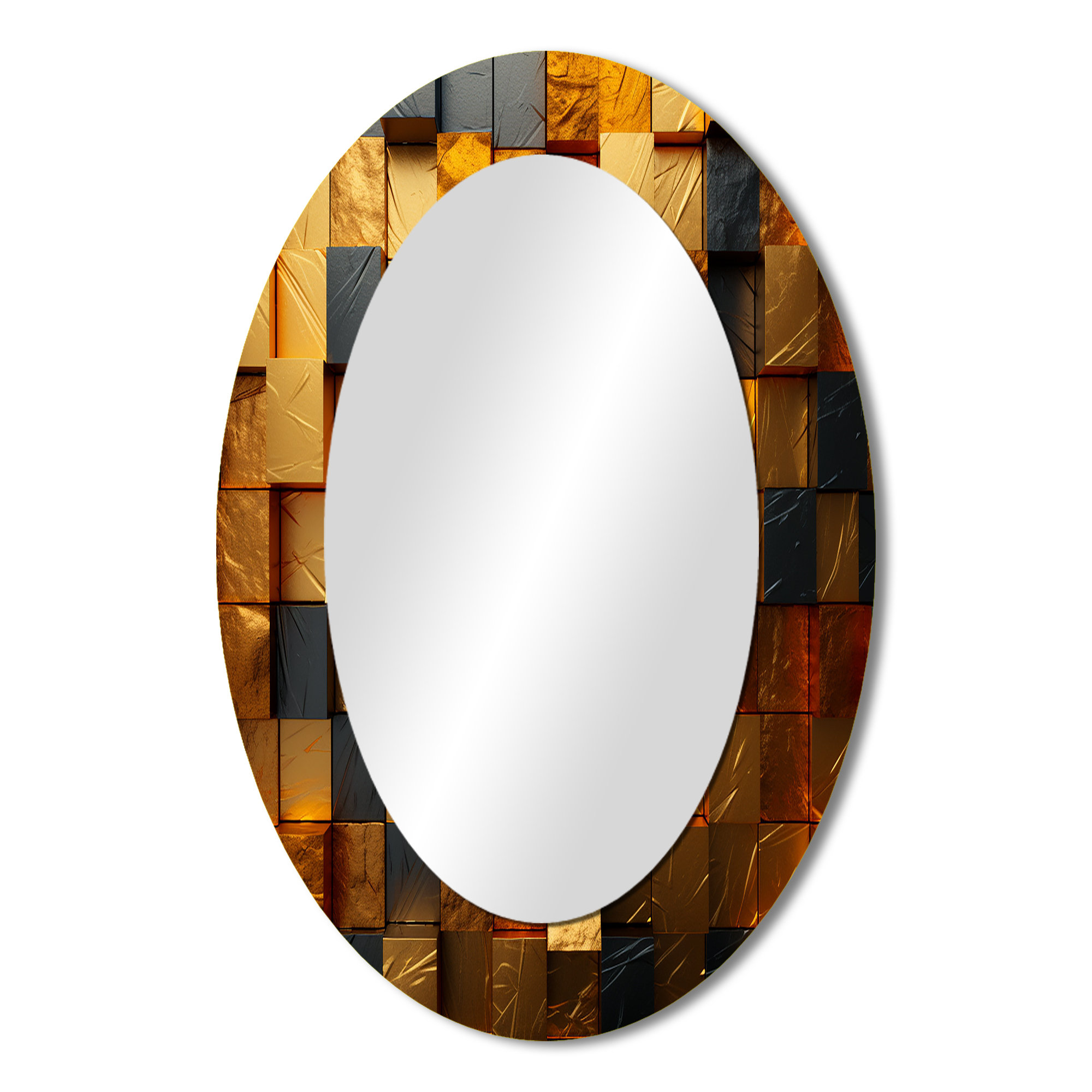 Ivy Bronx Grunge Gold Cubes Abstract Geometric IV - Modern Oval Wall ...