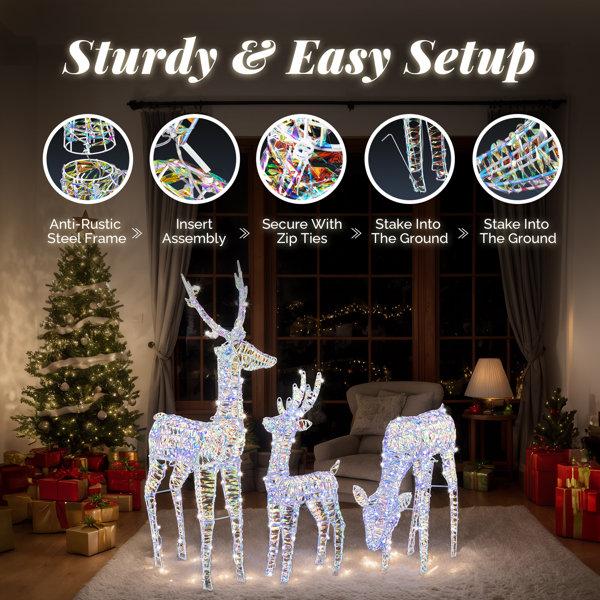 The Holiday Aisle® 3-Piece Lighted Iridescent Christmas Reindeer Family ...