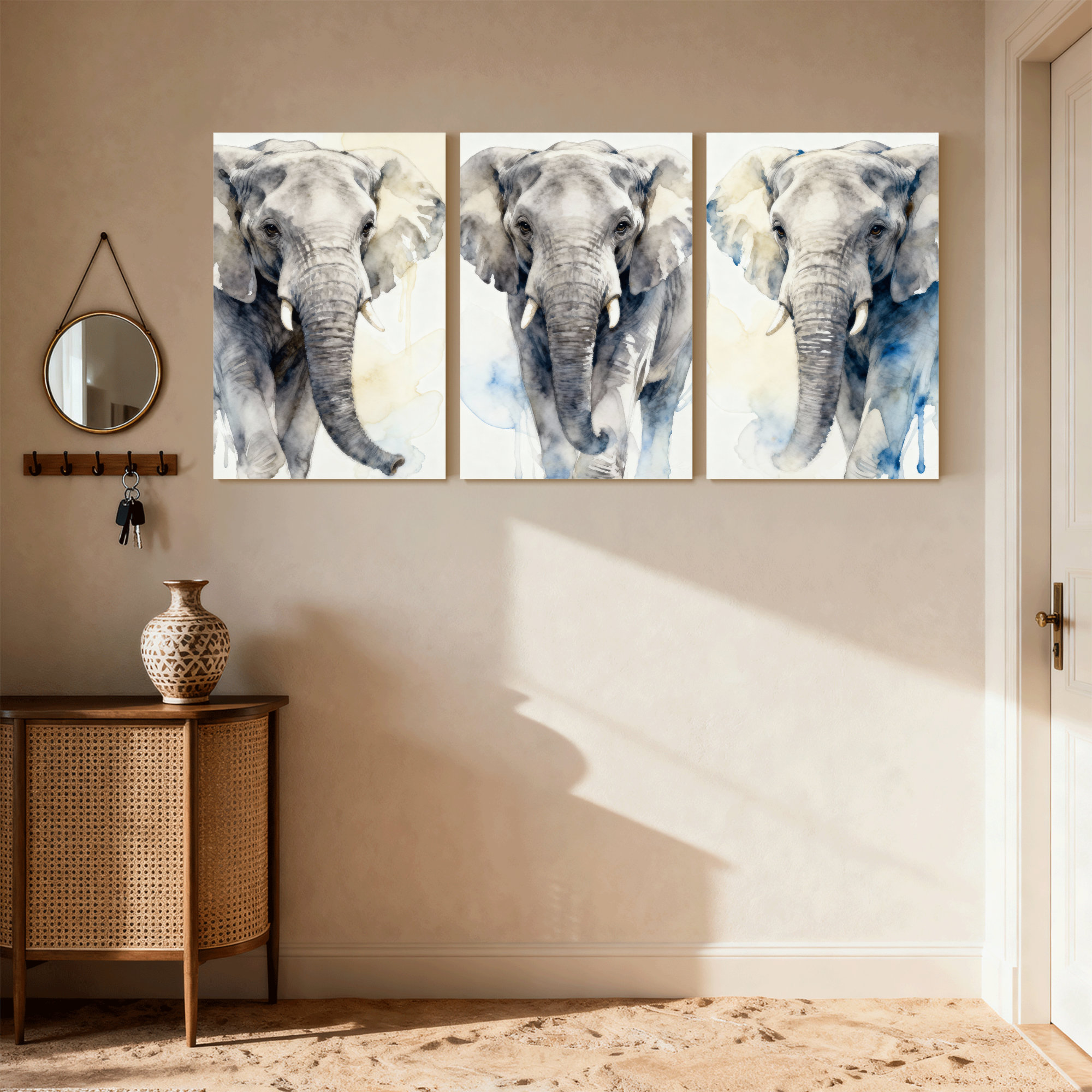 Bungalow Rose Animals Elephant Watercolor Art Triptych Print Set of 3 ...