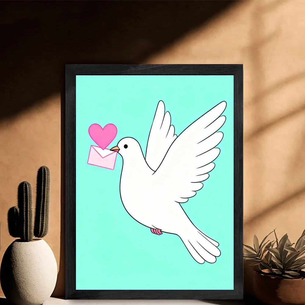 Ebern Designs Black Framed Vintage White Dove Love Envelope Wall Art ...