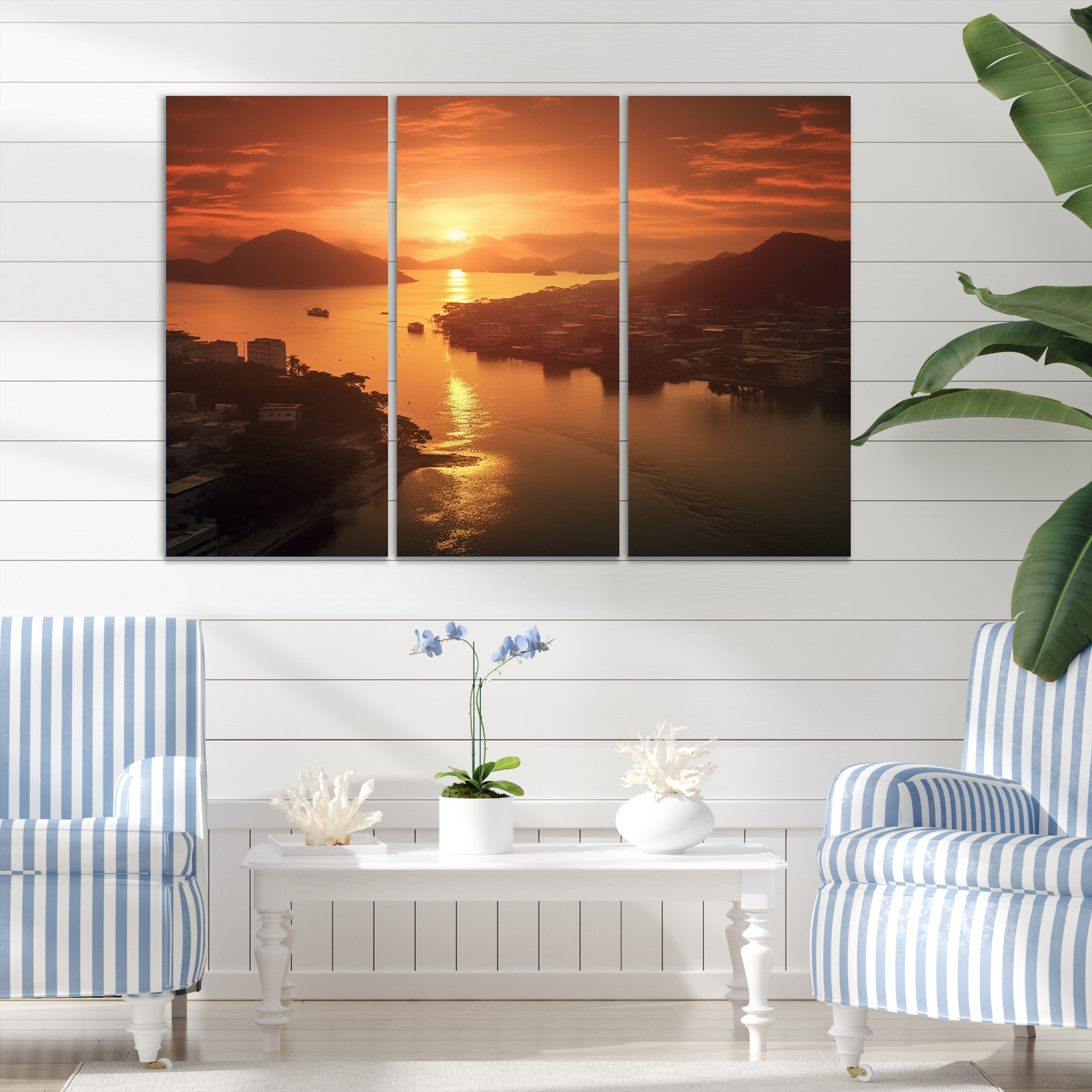 Design Art Glorious Brazilian Sunset Over Majestic River - Lake Canvas ...