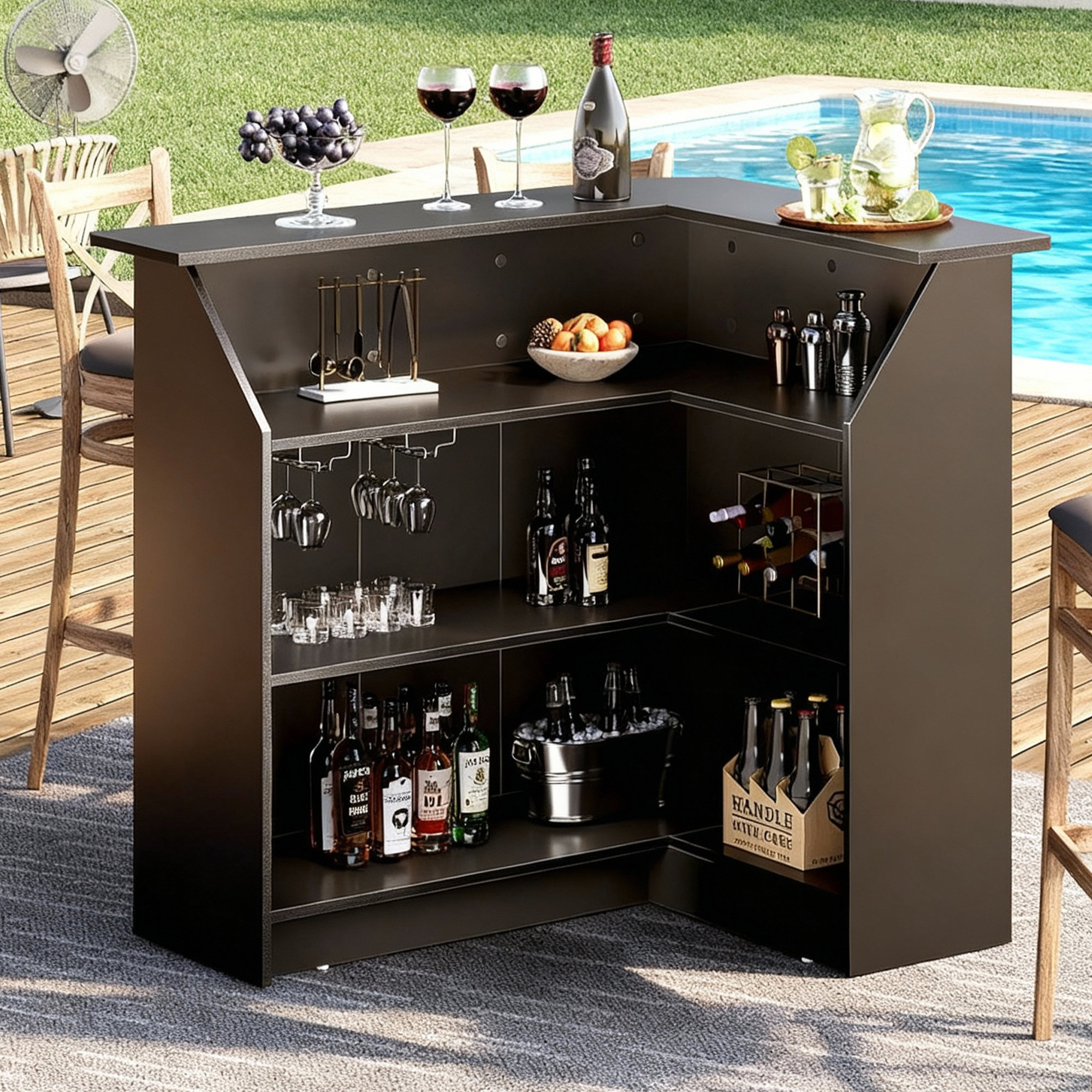 Ebern Designs 51.2" L-Shaped Home Bar Cabinet with Stemware Racks, 4 ...
