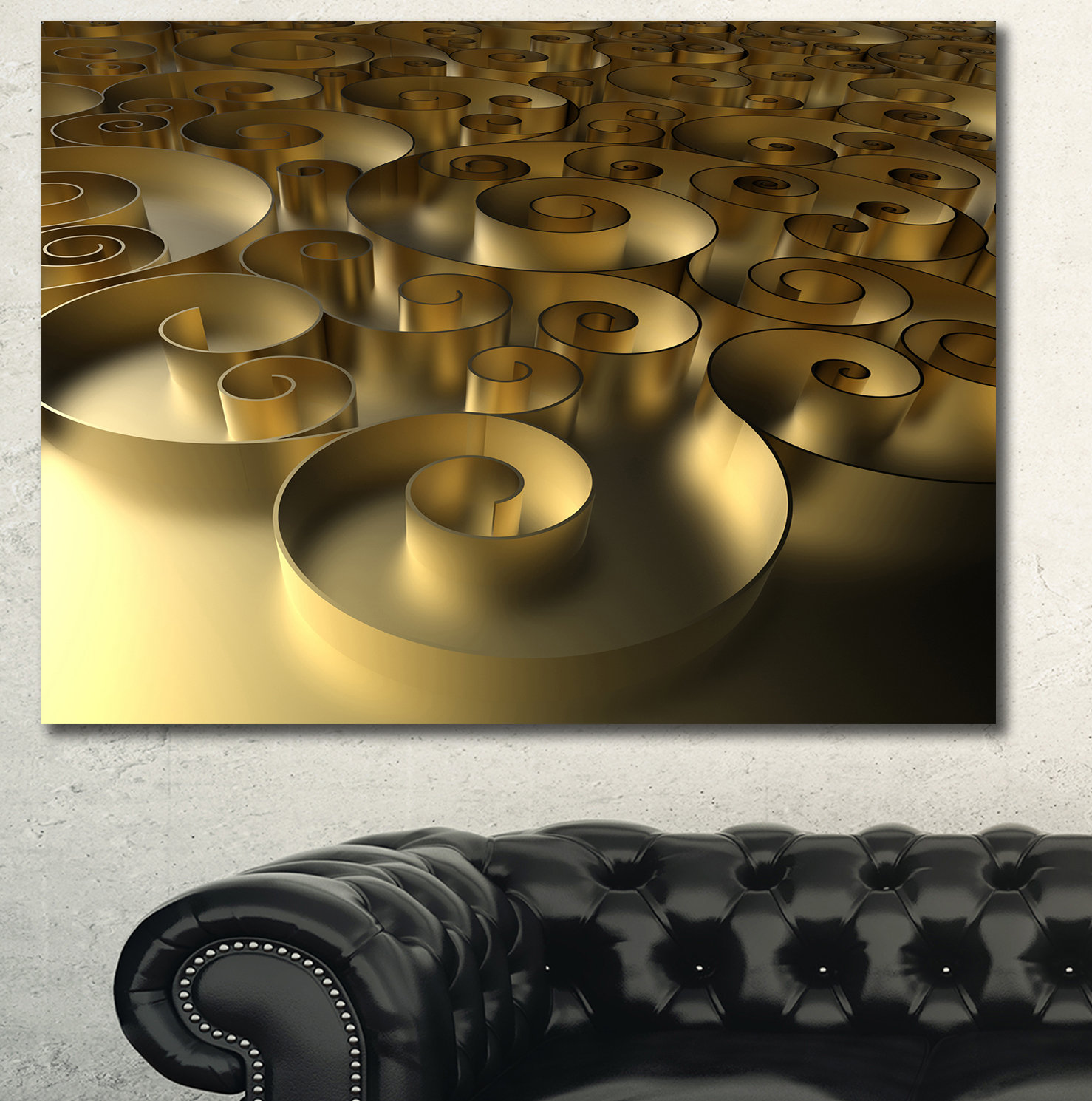 Design Art Golden Curly Abstract 3D Design - Wrapped Canvas Graphic Art ...