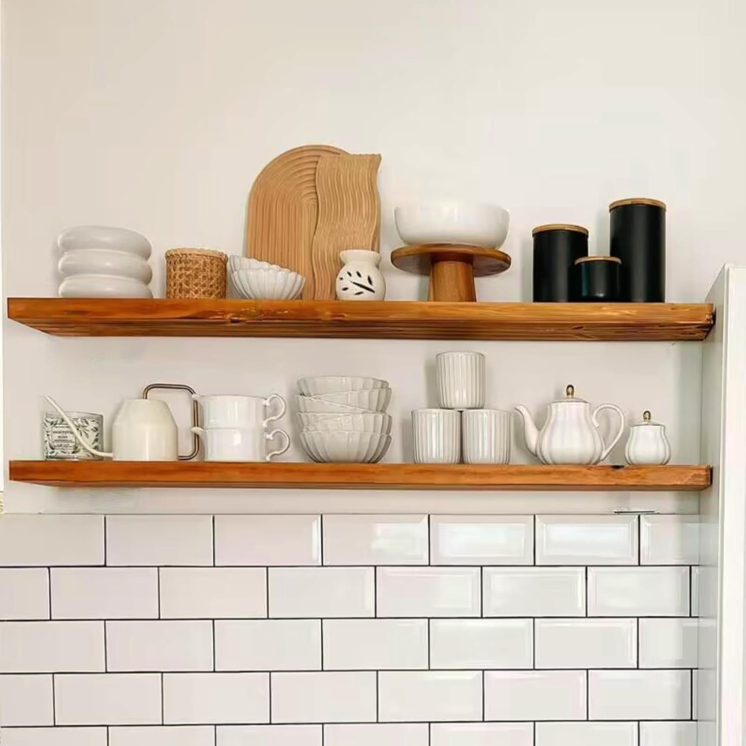 Loon Peak® 36 Inch Floating Shelves Set Of 2, Honey Oak Natural Wood ...