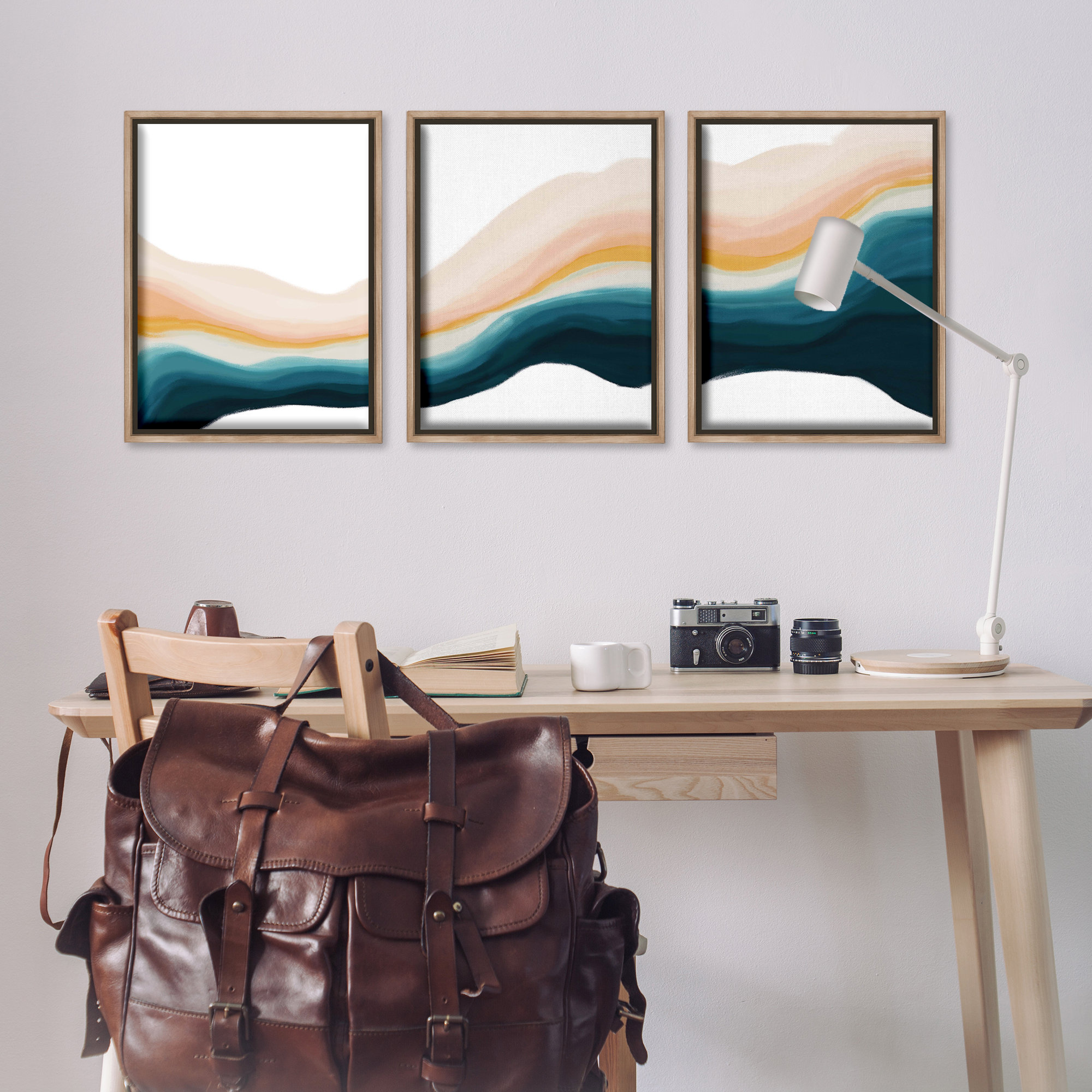Brayden Studio® Fluid Peach Swirl 3 PC Framed Floater Canvas Set by JJ ...