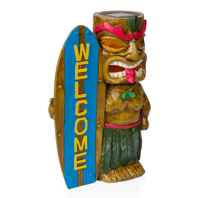 Trinx 12"H Solar-Powered Tiki Statue with LED Lights | Wayfair