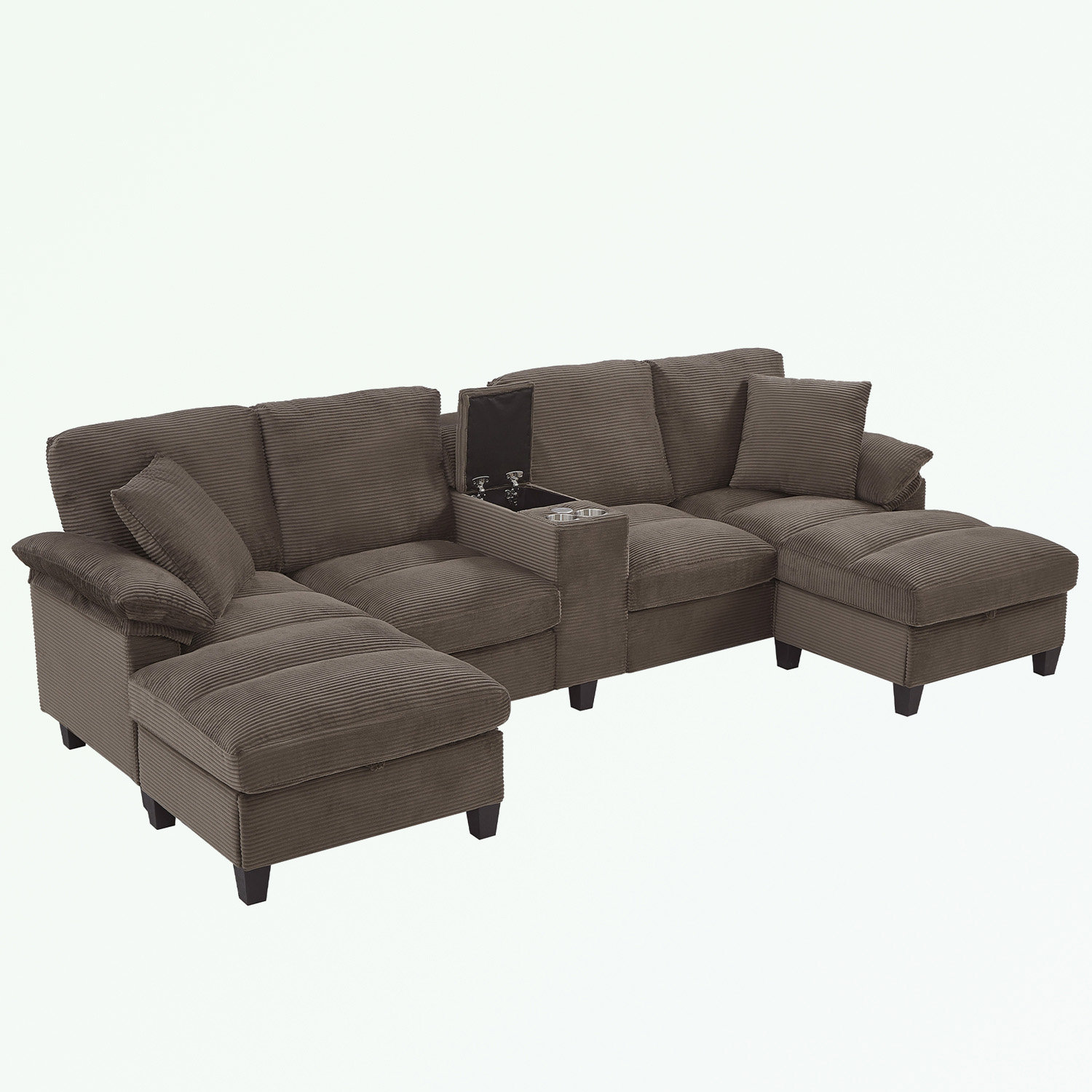 Latitude Run® U-shaped Corduroy Sectional Sofa with Storage Ottomans ...