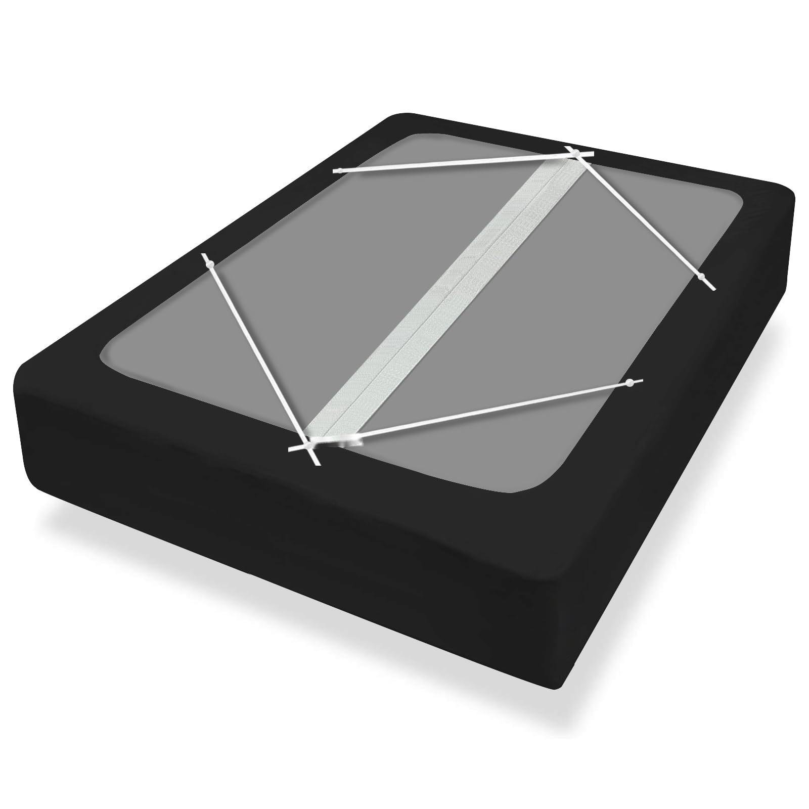 shuoli 4-9 Inches Split Box Spring Cover King Size Black With Stretchy ...