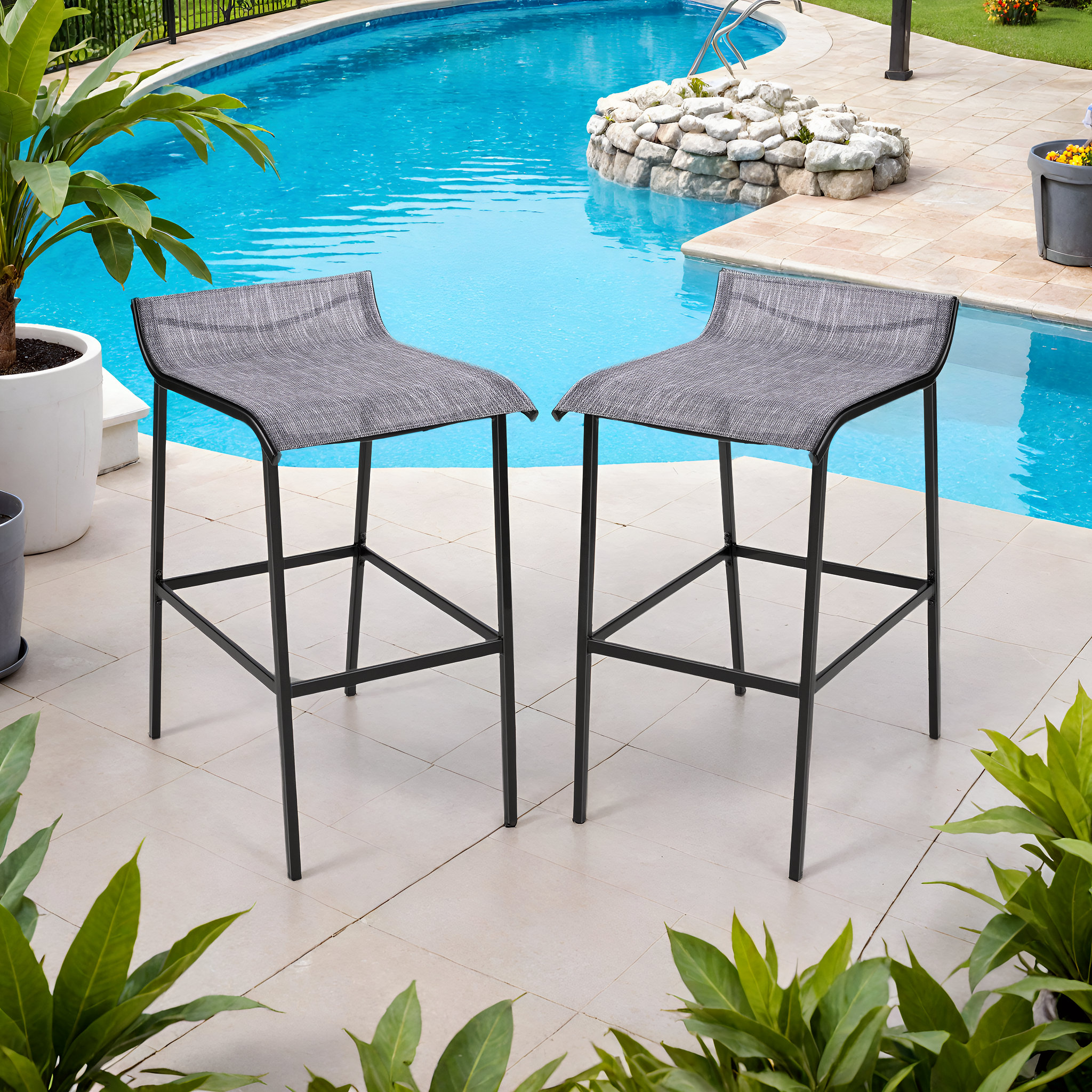 George Oliver Cristel Patio Bar Stools (Set of 2) - Wayfair Canada
