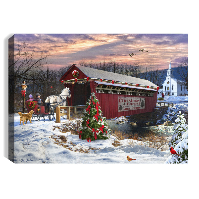The Holiday Aisle® Hutto - Covered Bridge 8x6 Lighted Tabletop Canvas ...