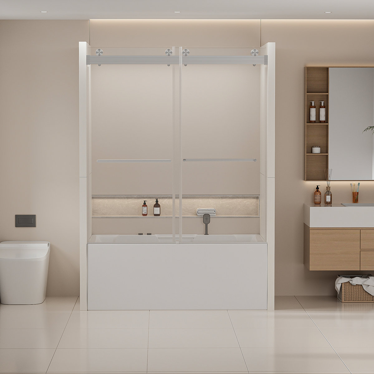 WANDINGT 56-60 In. W X 62 In. H Frameless Double Sliding Tub Door ...