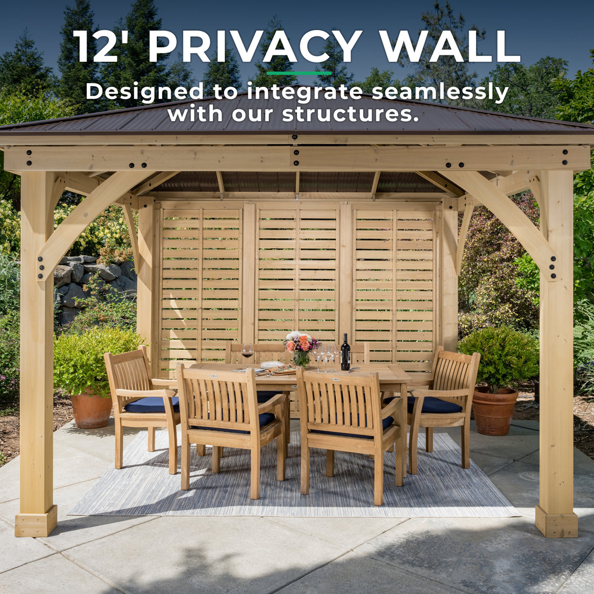 Yardistry 12' Meridian Wood Privacy Wall Premium Cedar Lumber with ...