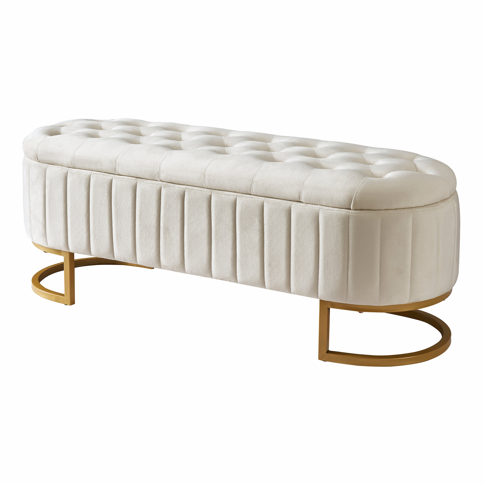 Everly Quinn Upholstered Velvet Storage Bench with Metal Legs | Wayfair