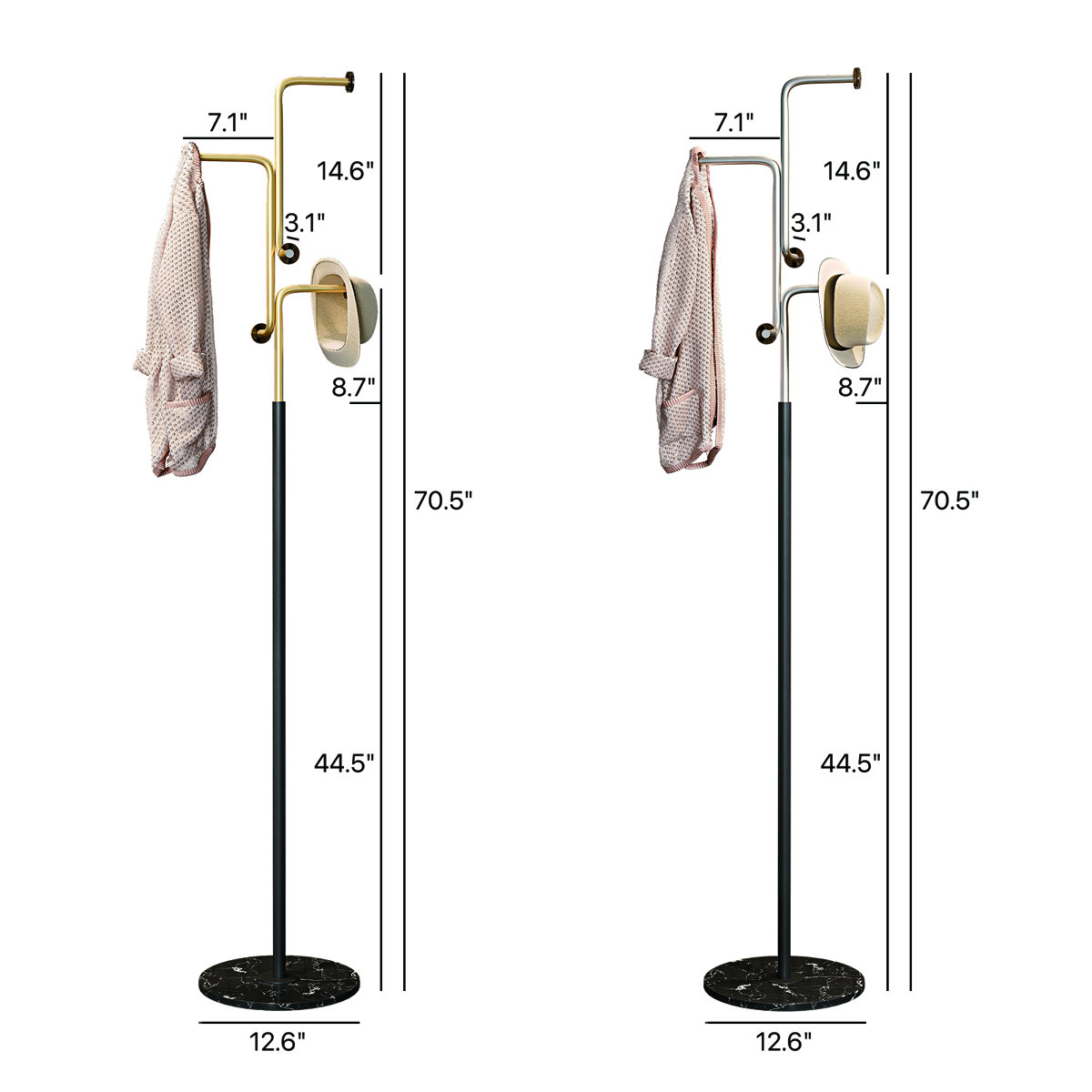 Mercer41 Saffah Steel Freestanding 5-Hook Coat Rack, Elegant Marble ...