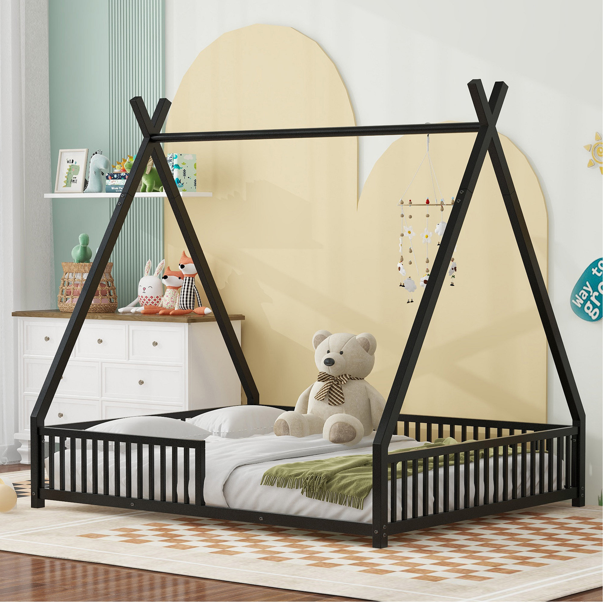 Dakota Fields Metal Full Size House Platform Bed With Triangle ...