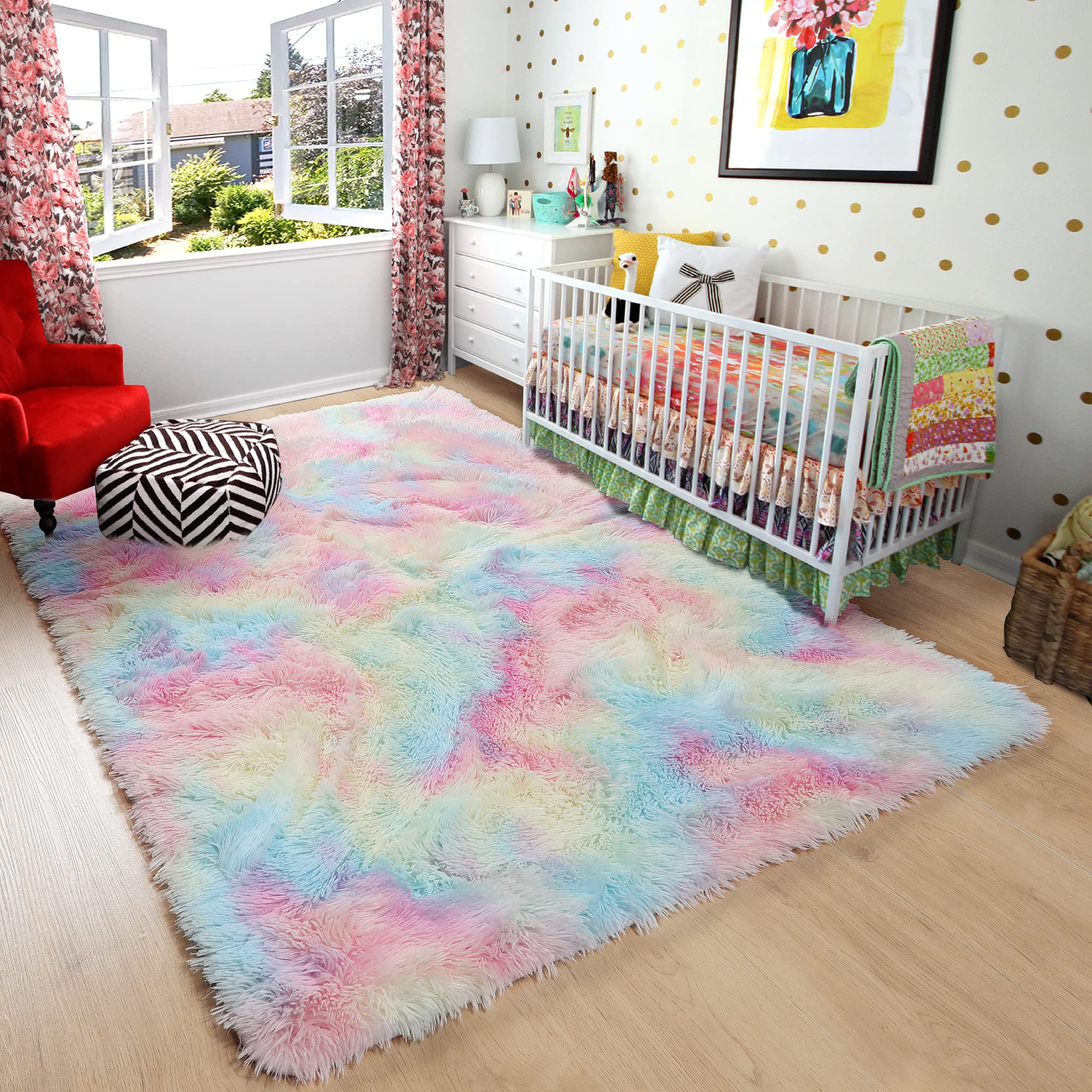 Mercer41 4X6 Rainbow Fluffy Soft Plush Area Rugs For Bedroom, Shaggy ...