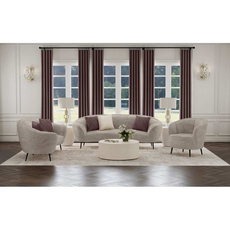 George Oliver Mykle 3-Piece Upholstered Curved Sofa Set Beige | Wayfair