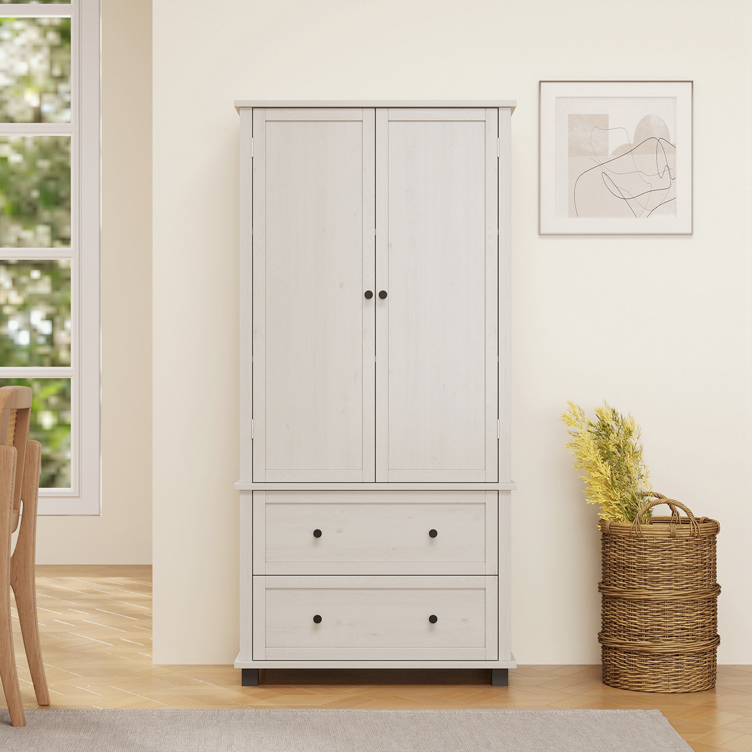 Gracie Oaks Tall Kitchen Pantry Storage Cabinet with 2 Drawers and 3 ...