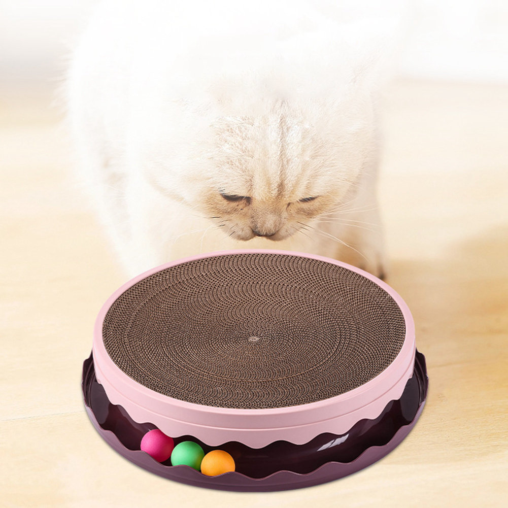 Ebern Designs Round Cat Scratcher Toy, Cat Scratcher Pad with Ball ...