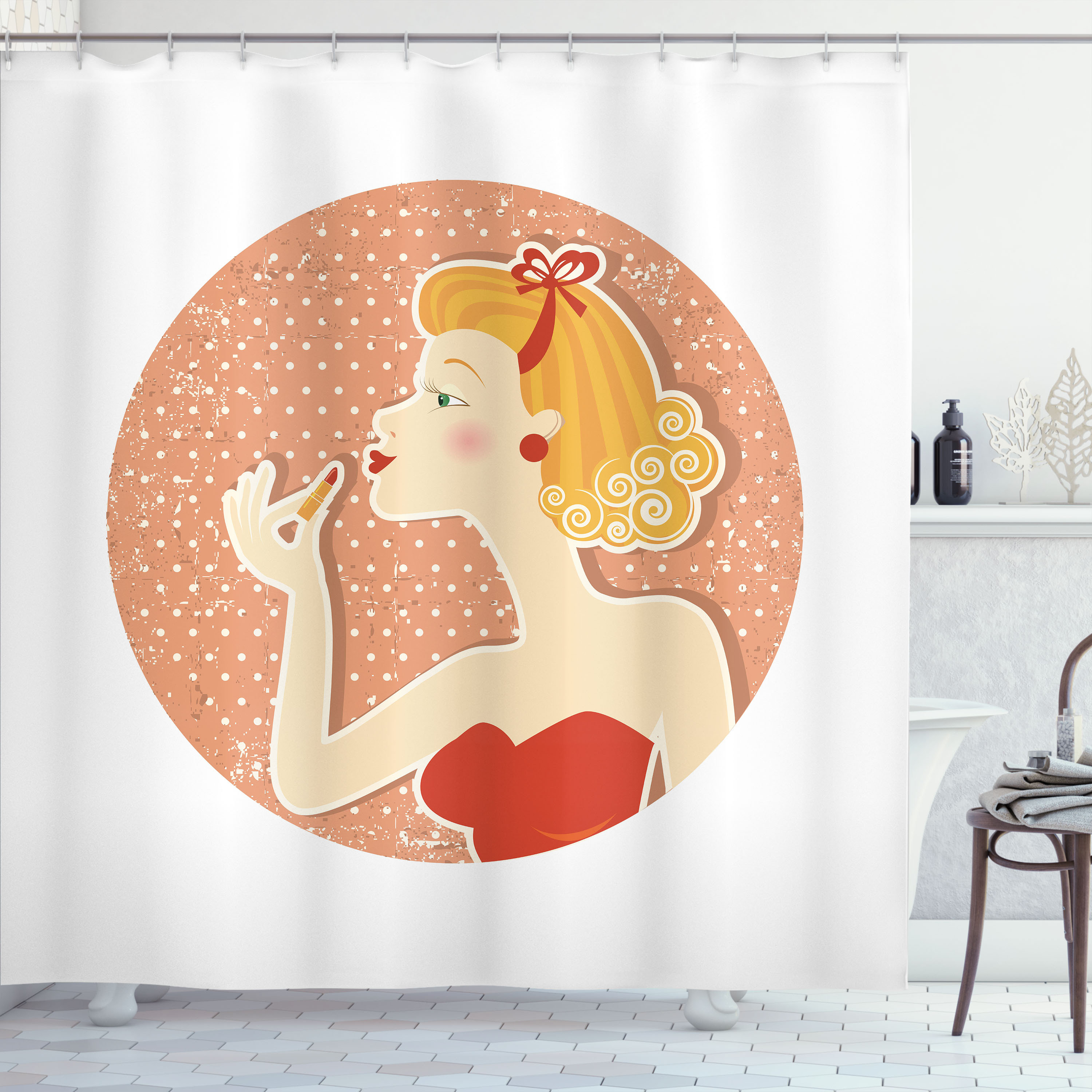 East Urban Home Vintage Woman Shower Curtain Pin up Female Multicolor ...