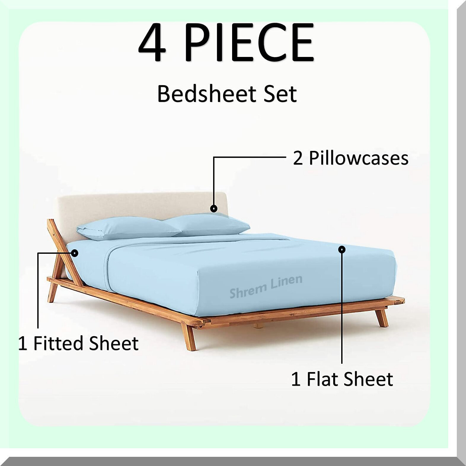 BRBCA Cotton RV Short Queen Sheet Set - Light Blue Solid - 4 Piece ...