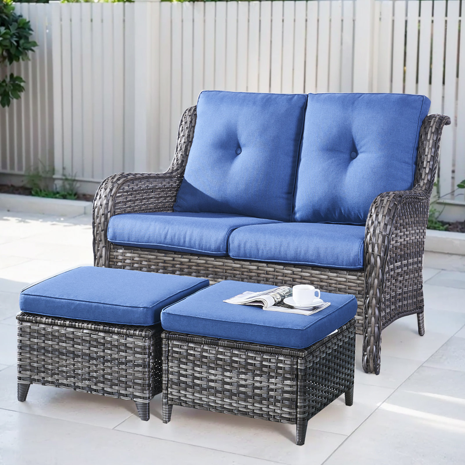 Wildon Home® Bonia 53" Wide Outdoor Wicker Patio Loveseat with Cushions ...
