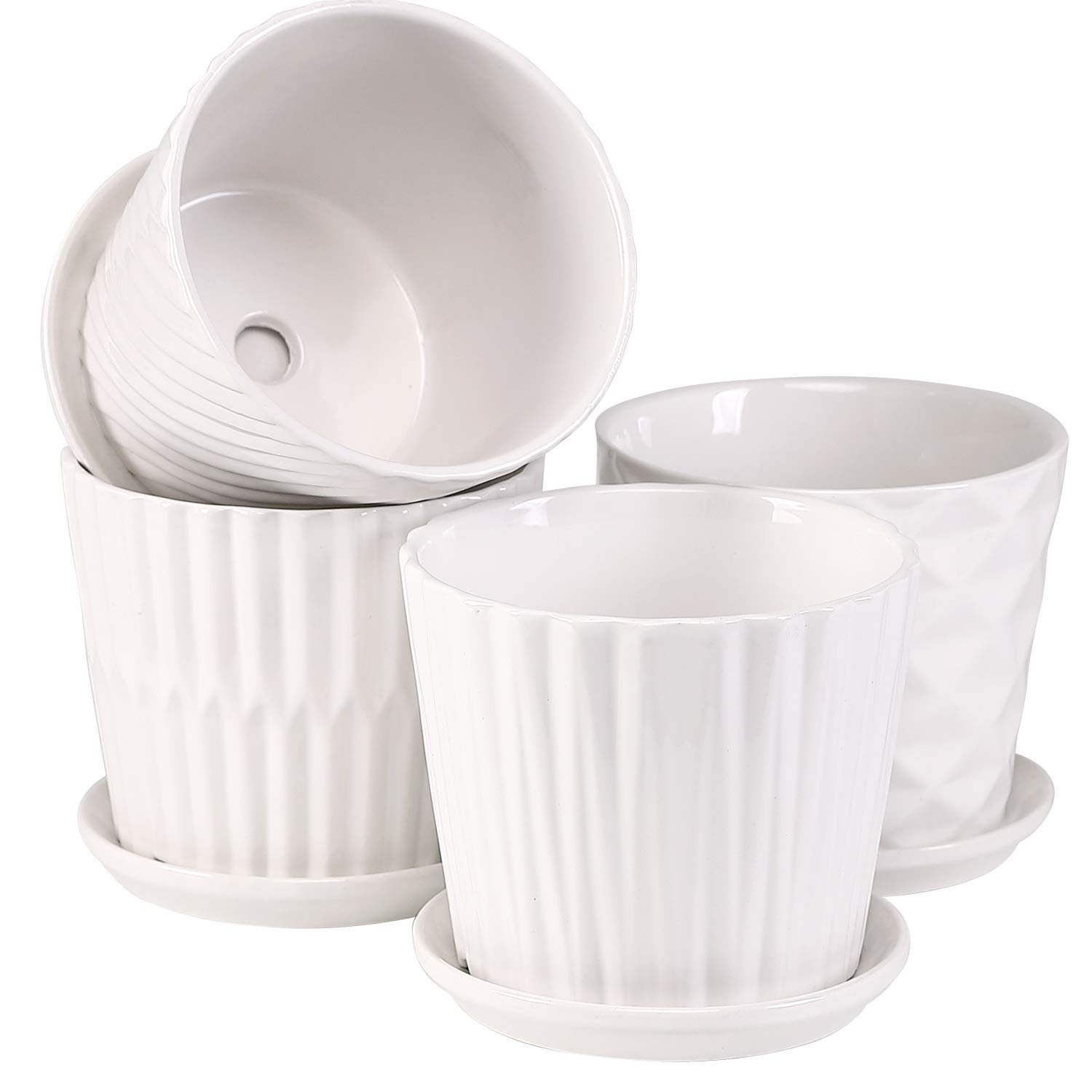 Arlmont & Co. Set Of 4 White Ceramic Planters With Drainage Holes ...