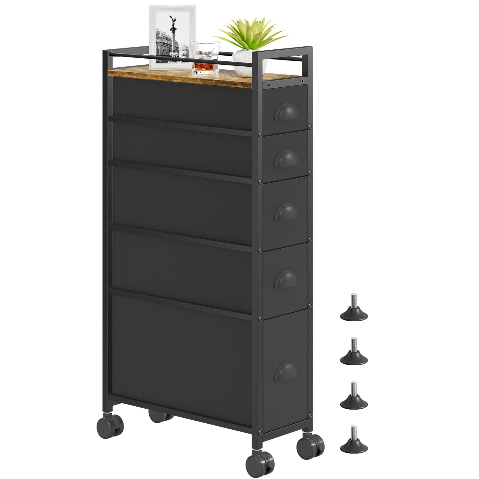 Hokku Designs Slim 5-Drawer Dresser Cabinet Storage Tower On Wheels ...