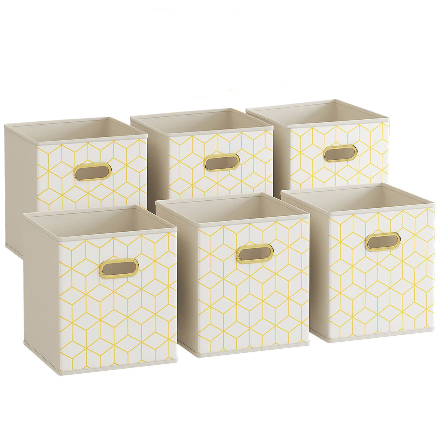George Oliver 11" 6 Pcs Yellow Fabric Storage Cubes with Oval Metal ...