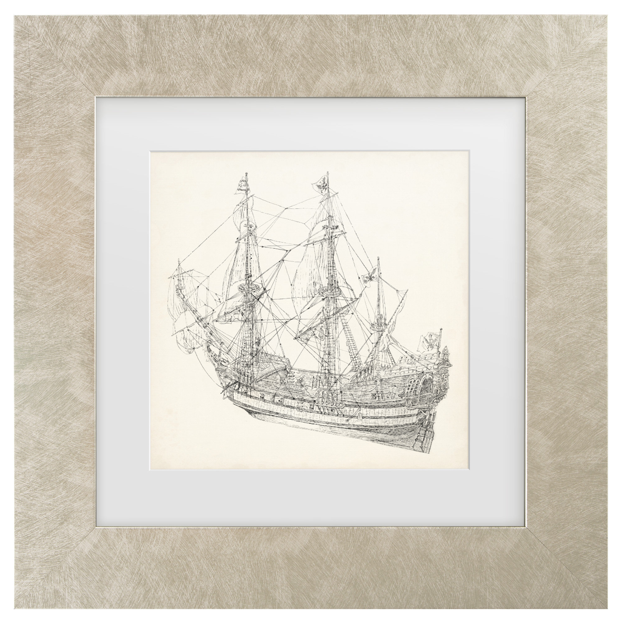 Trademark Canvas Art Antique Ship Sketch I Framed On Canvas by Richard ...
