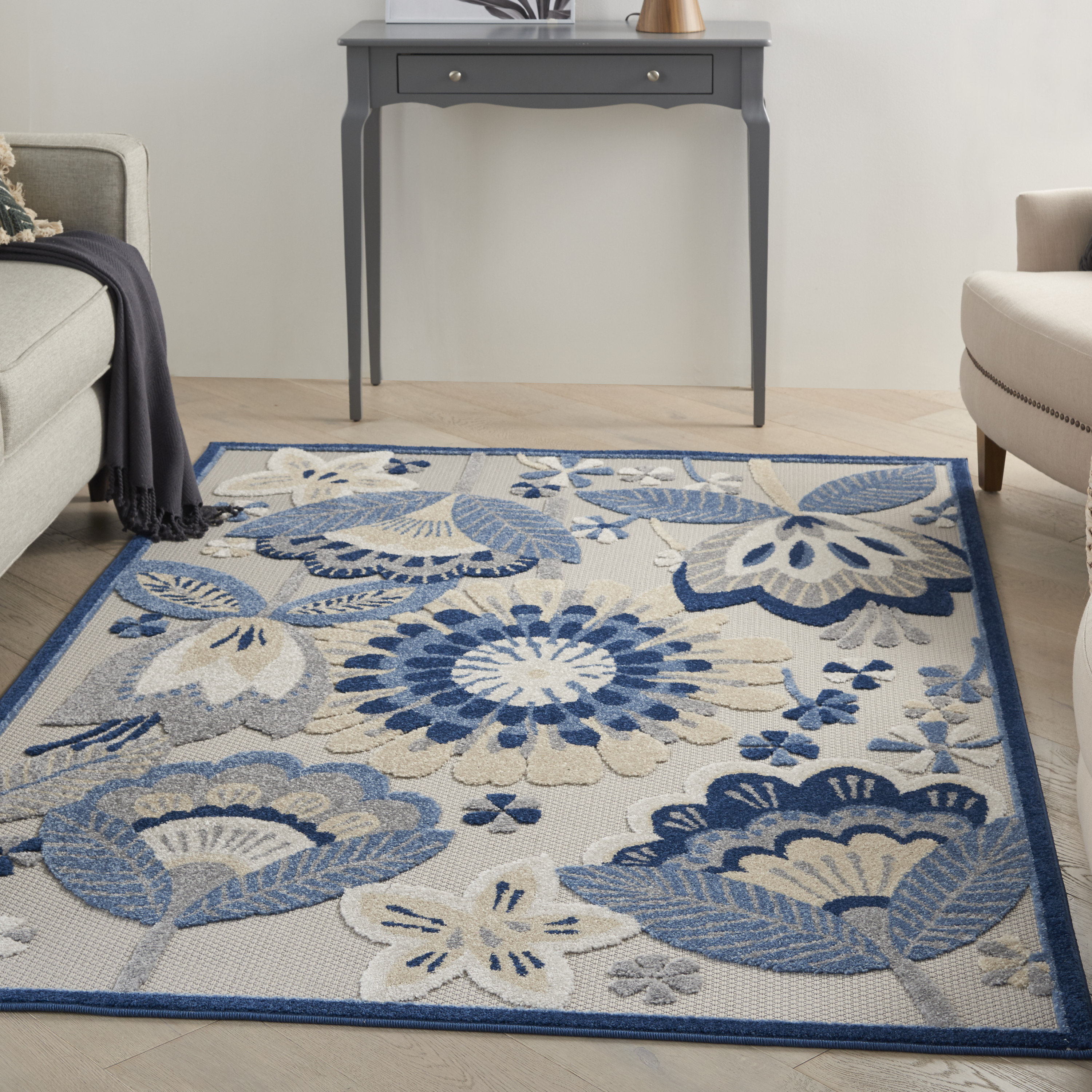 Lark Manor™ Newton Floral Modern Blue Area Rug | Wayfair