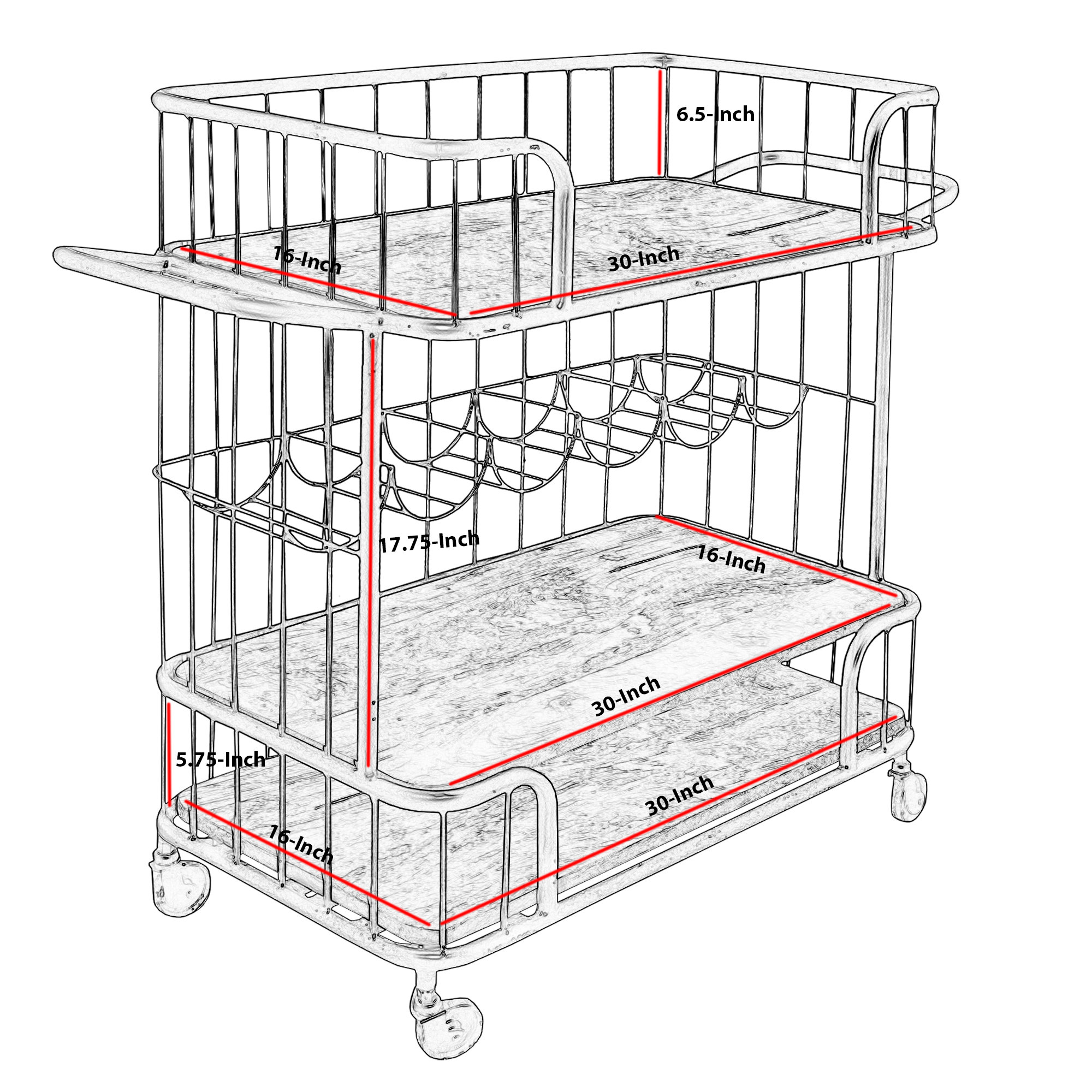 Rosalind Wheeler Caralie Metal Frame Bar Cart with Wooden Top and 2 ...