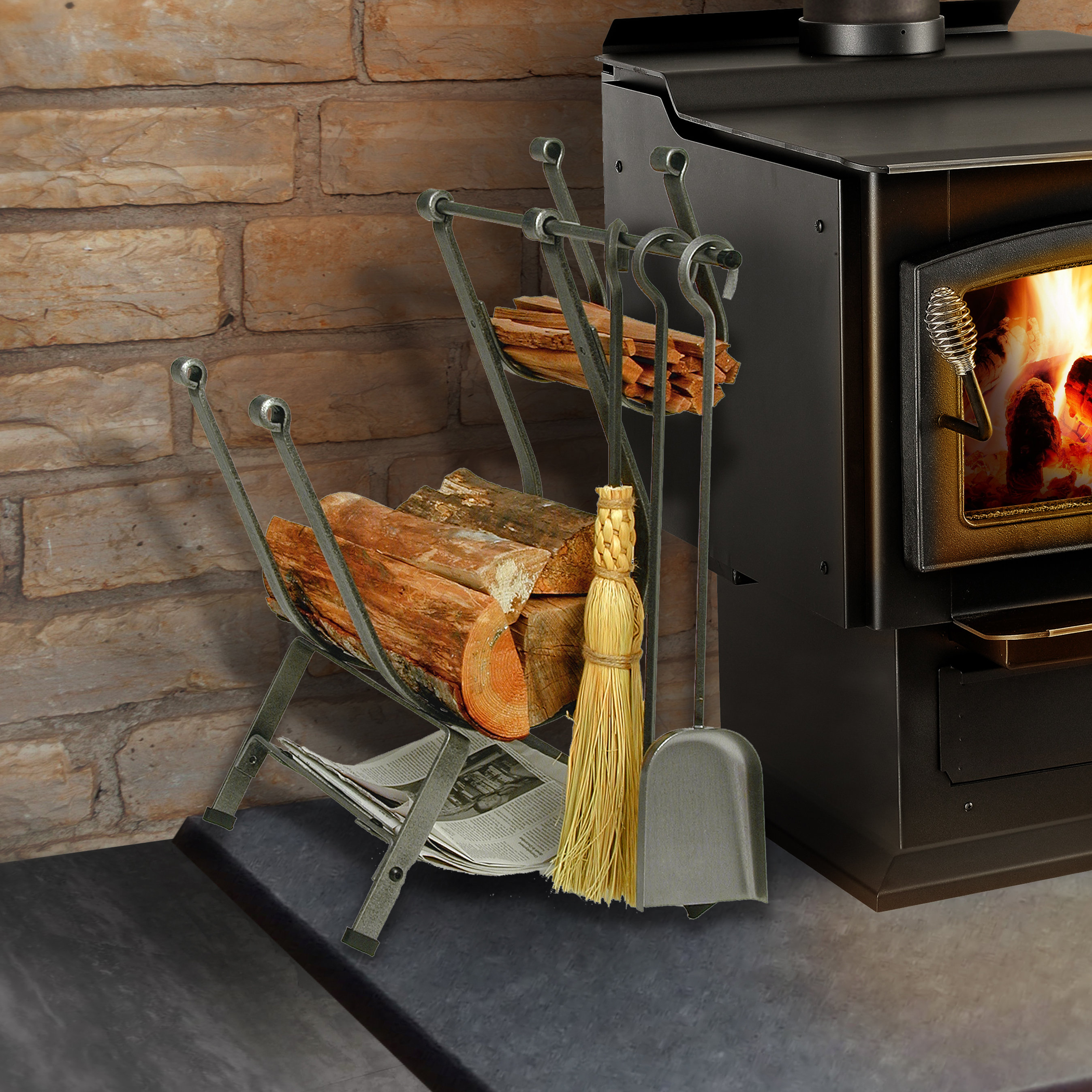 Enclume Handcrafted Front Loading Fireplace Log Rack with Base & 3 ...