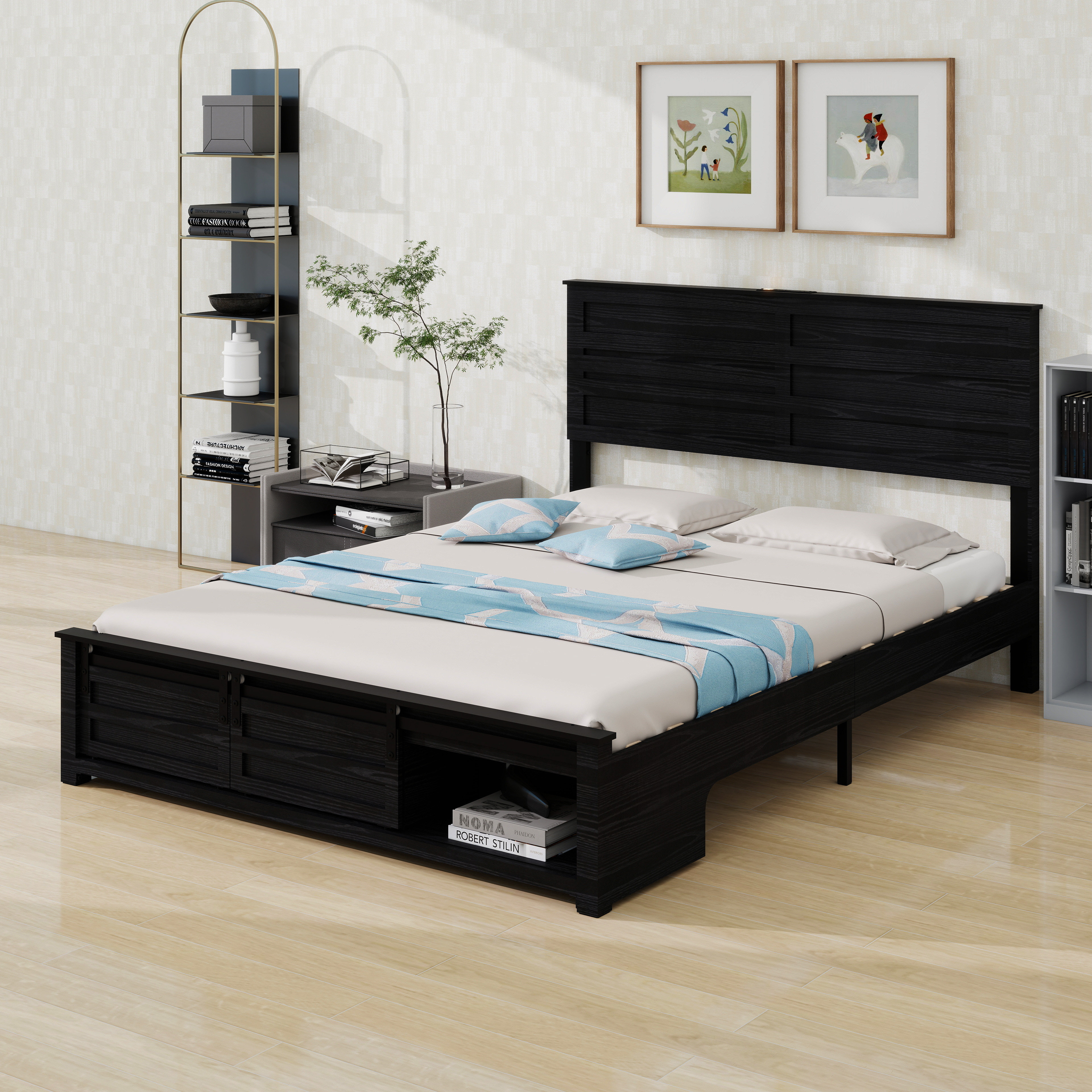 Latitude Run® Functional Bed Frame With Lighted Headboard Compartments ...