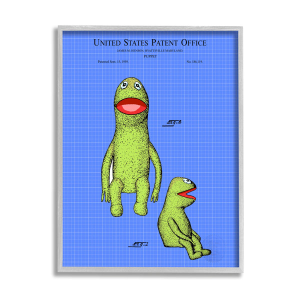 Stupell Industries Frog Puppet Character Blueprint Framed Giclee Art By ...