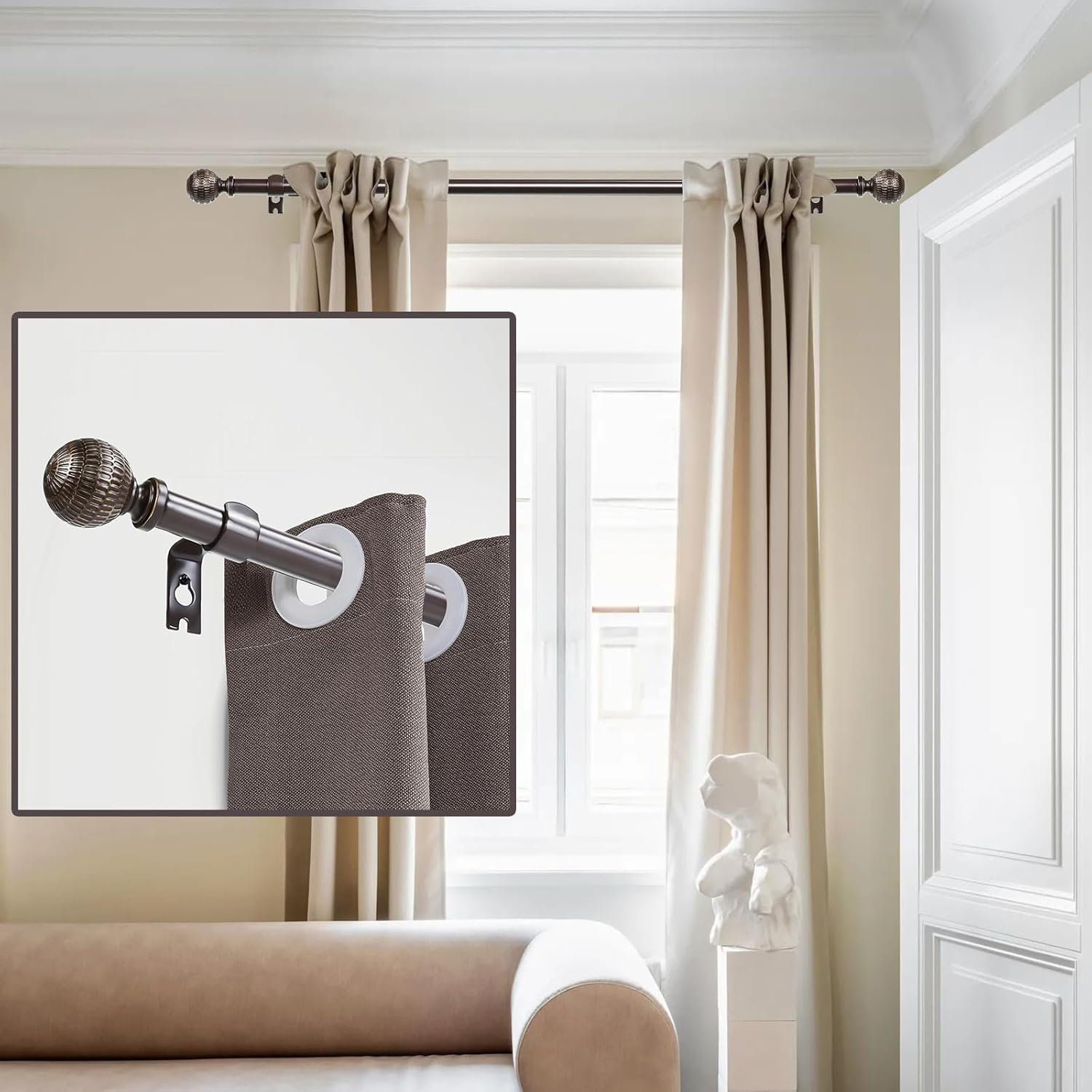 Charlton Home® Single Telescoping Curtain Rod Set with Reticulated Ball ...