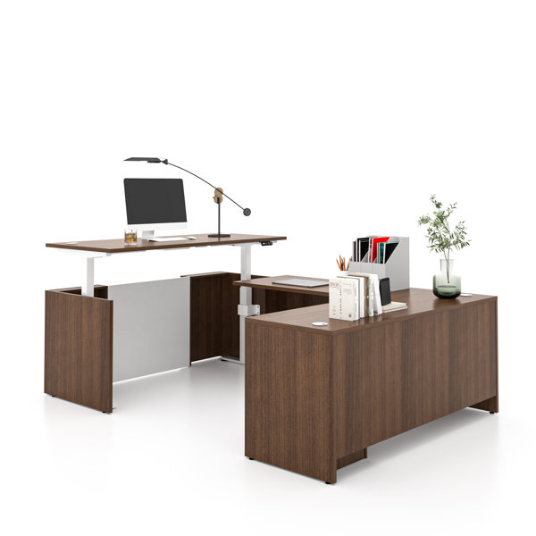 Inbox Zero Netha U-Shaped Adjustable Height Executive Standing Desk ...