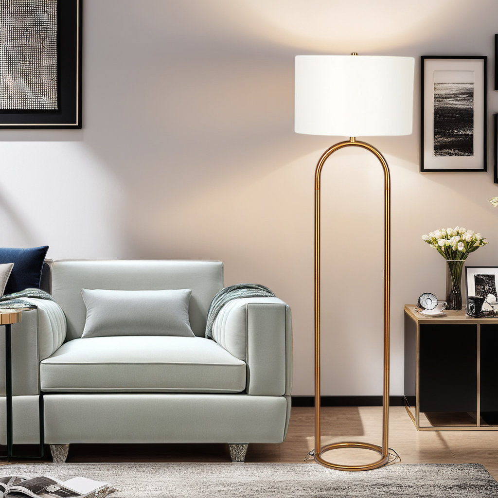 UDAMET Vivid Brass Ring Base Floor Lamp -Large White Drum Shade&3-Way ...