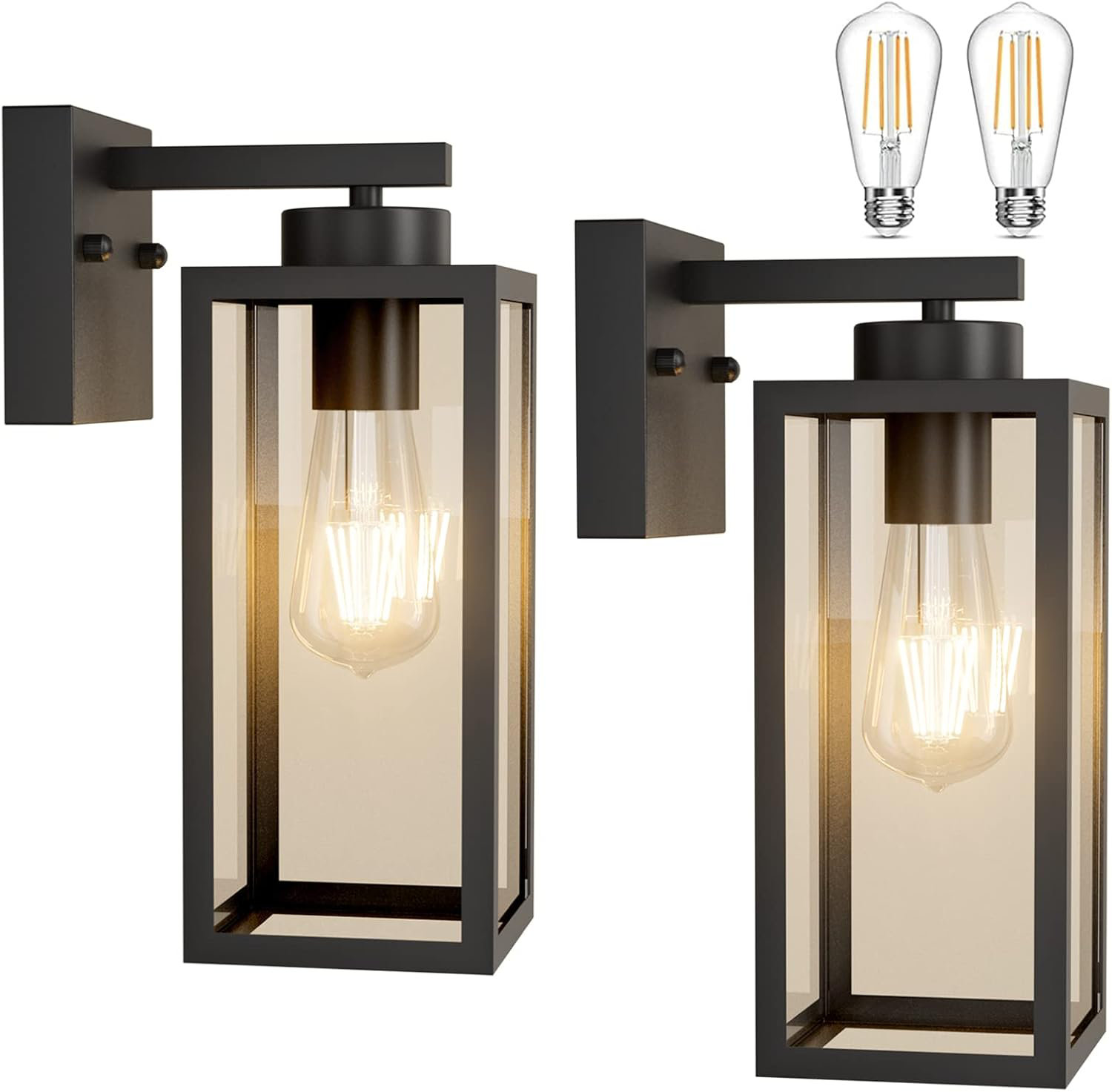 Bloomsbury Market Tipace Outdoor Black Wall Lanterns With Clear Glass ...